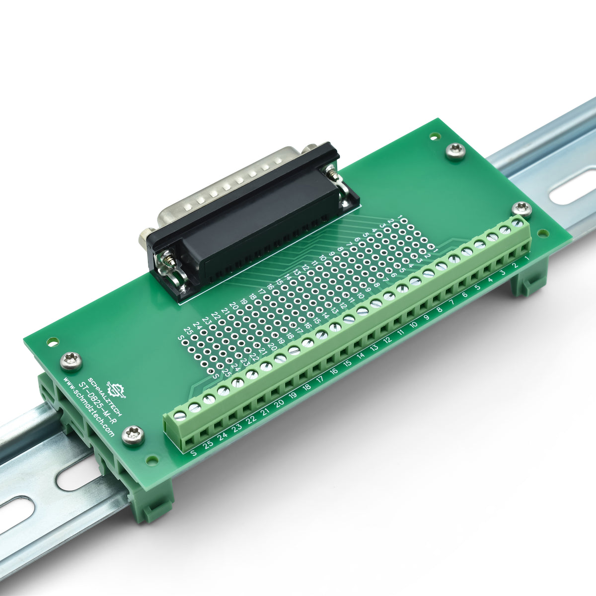 DB25 Male Breakout Board | DIN Rail | SchmalzTech