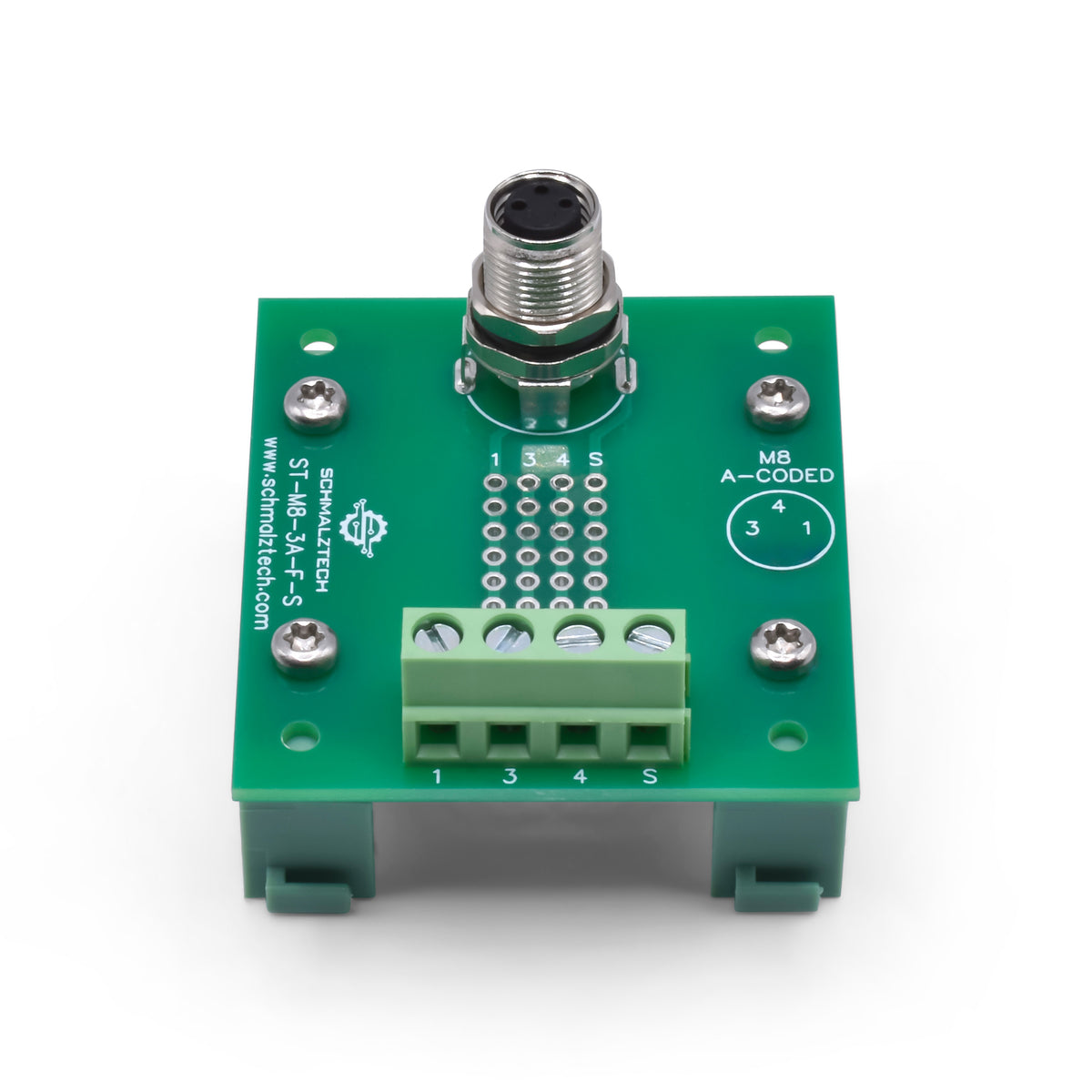 M8, 3-Pin Female Breakout Board with DIN Clips | SchmalzTech