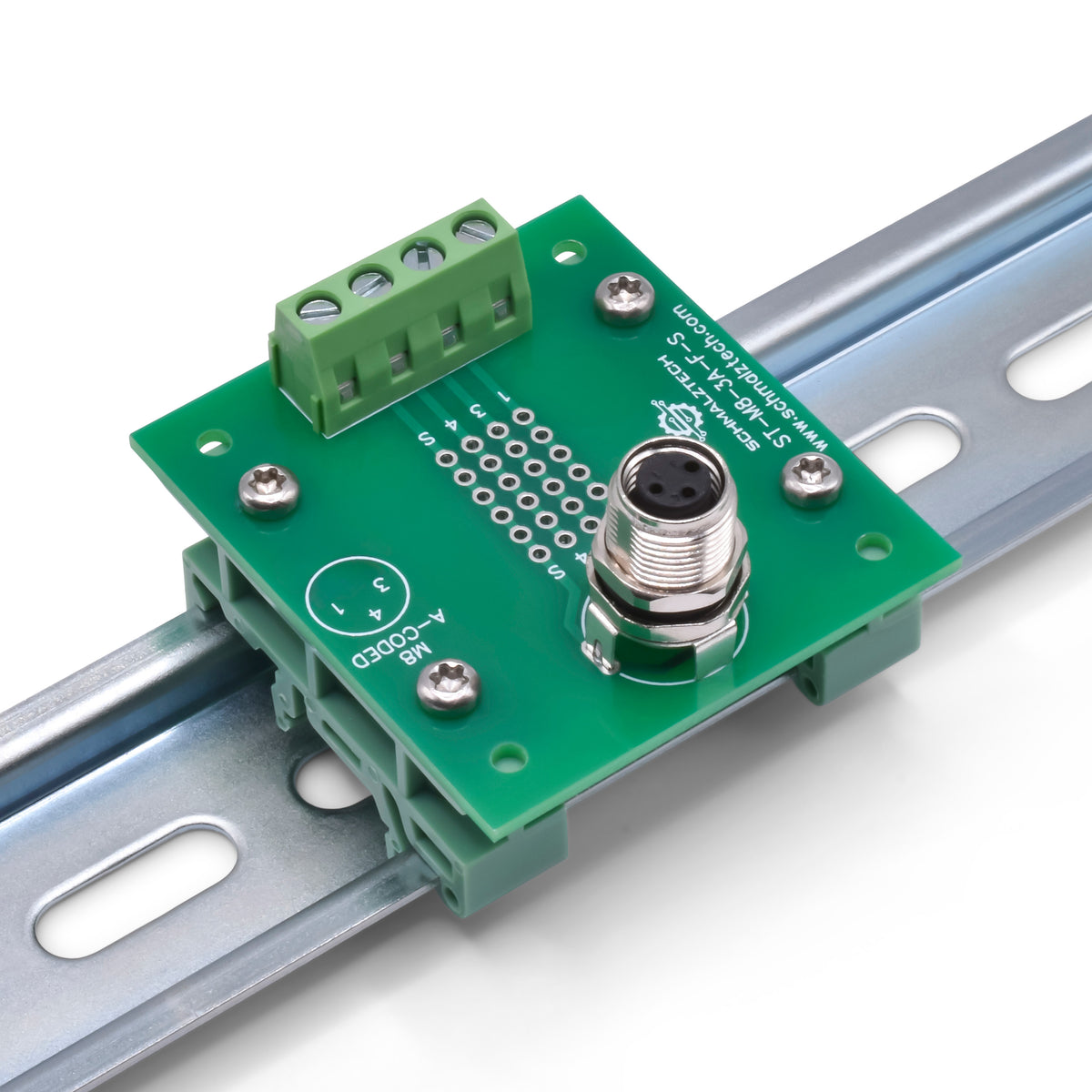 M8, 3-Pin Female Breakout Board with DIN Clips | SchmalzTech