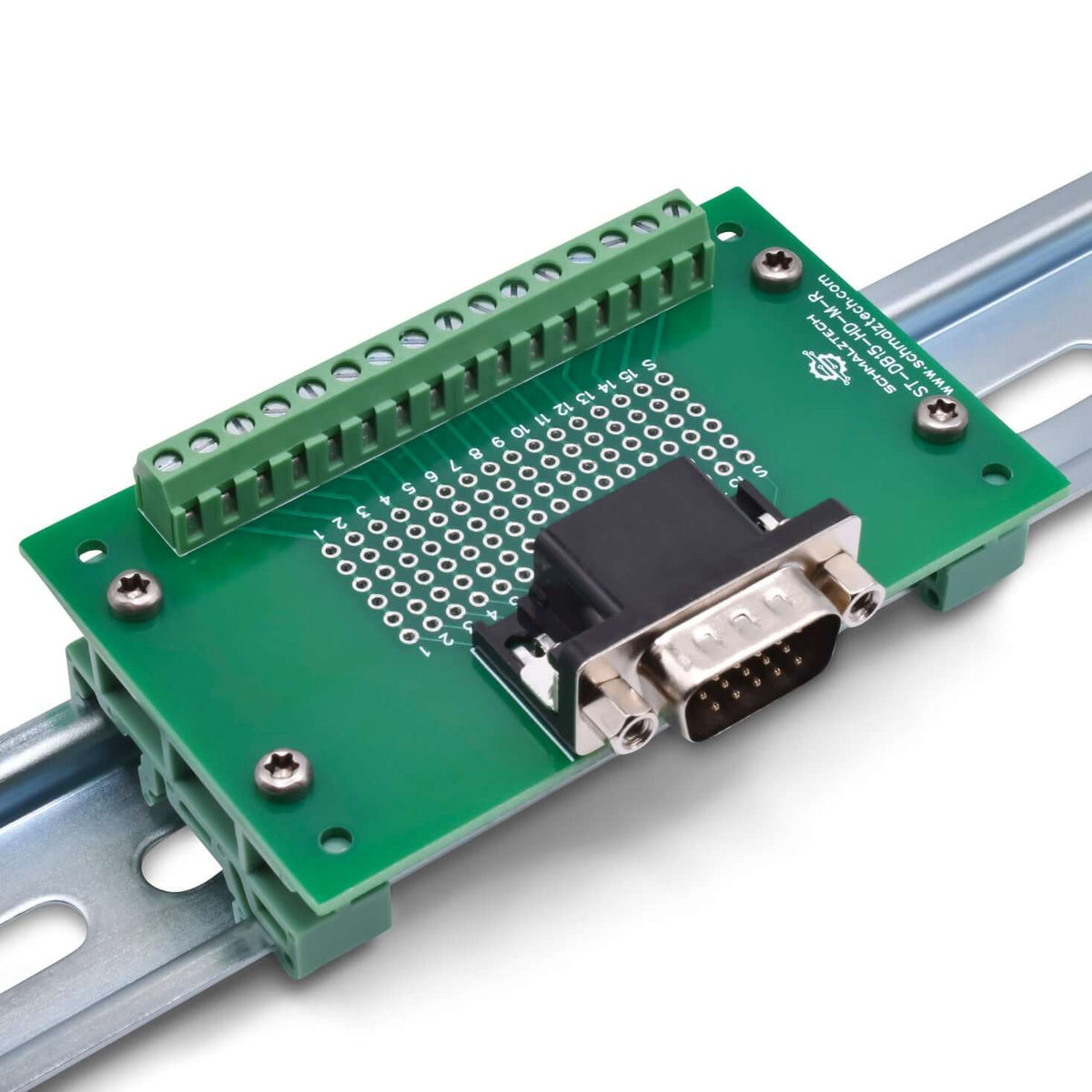 DB15 HD Male Breakout Board | DIN Rail | SchmalzTech