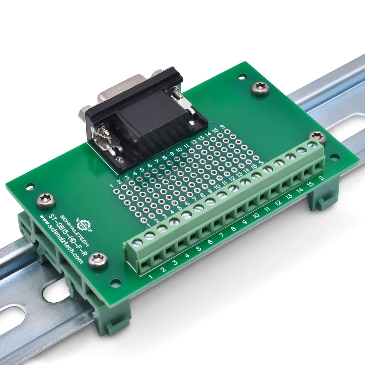 DB15 HD Female Breakout Board | DIN Rail | SchmalzTech