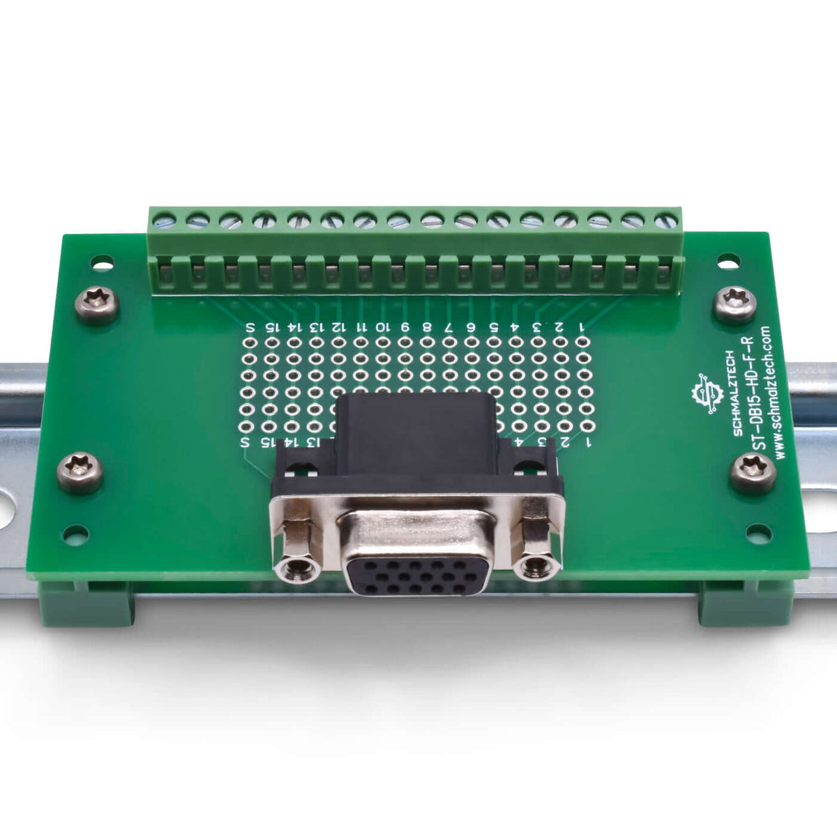 DB15 HD Female Breakout Board | DIN Rail | SchmalzTech