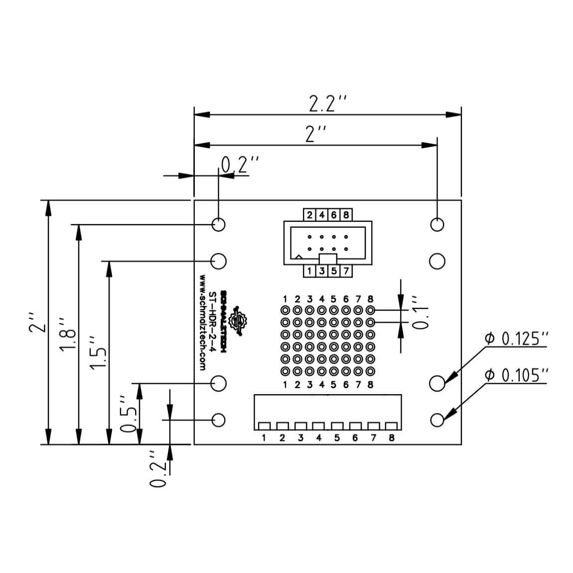 2x4 Header / IDC Breakout Board with Feet | SchmalzTech