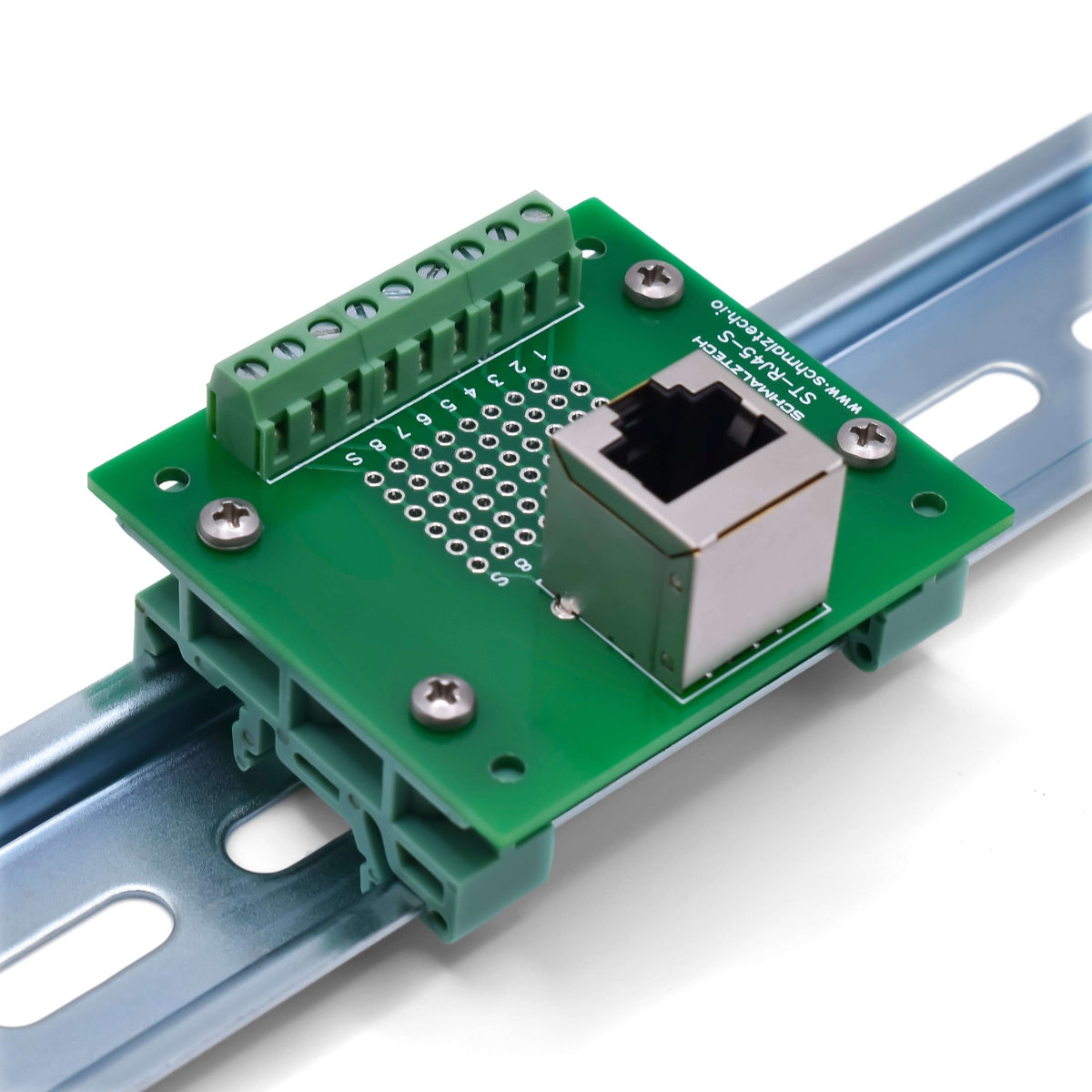RJ45 / 8P8C Straight Breakout Board | DIN Rail | SchmalzTech