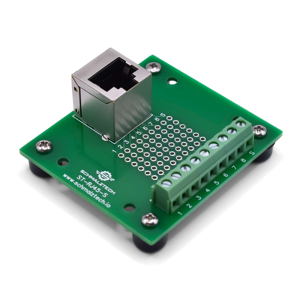 RJ45 / 8P8C Straight Breakout Board with Feet | SchmalzTech