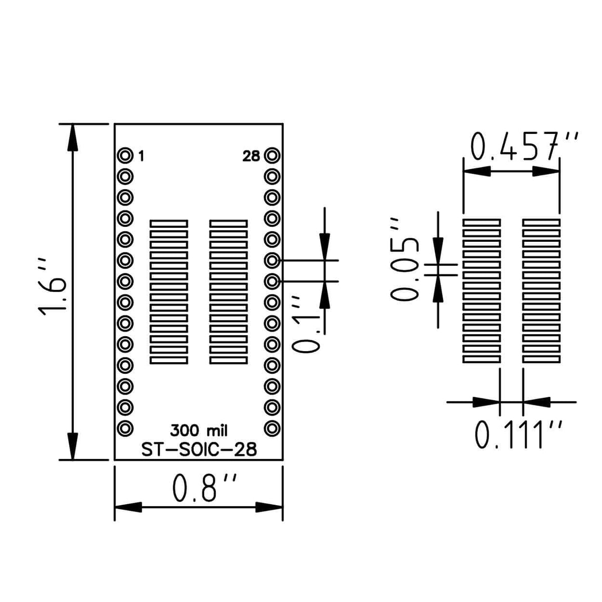 SOIC-28, SOP-28 | SMD to DIP Adapter | SchmalzTech