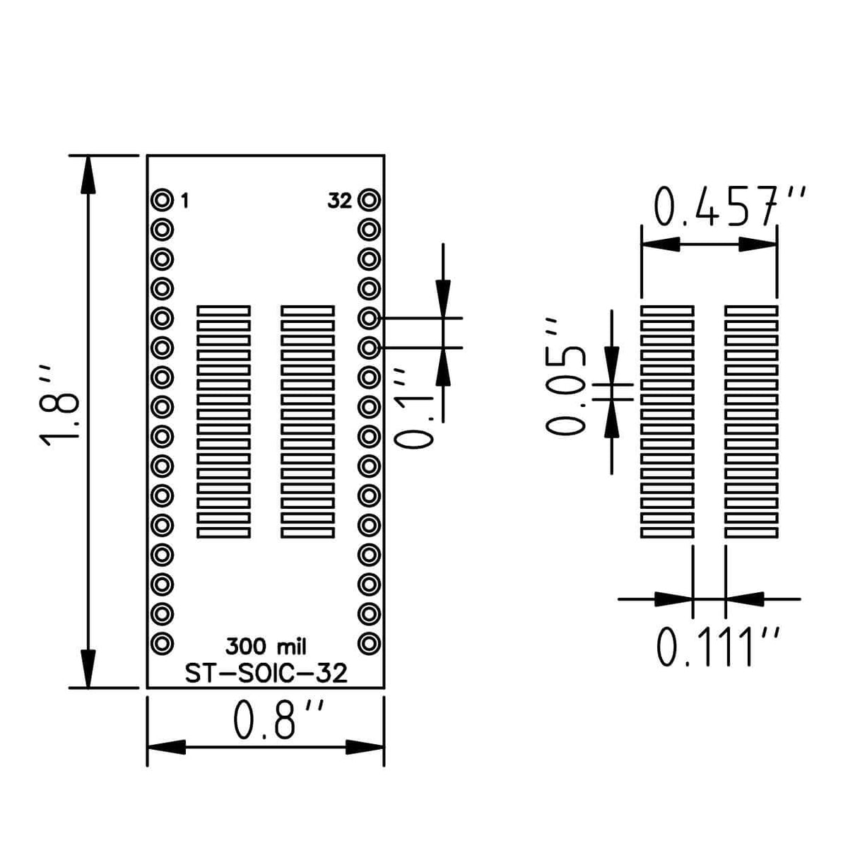 SOIC-32, SOP-32 | SMD to DIP Adapter | SchmalzTech